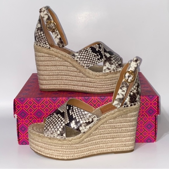 Tory Burch | Shoes | Tory Burch Wedge Espadrilles Selby Snake Print 5mm Platform 6 10 380 | Poshmark